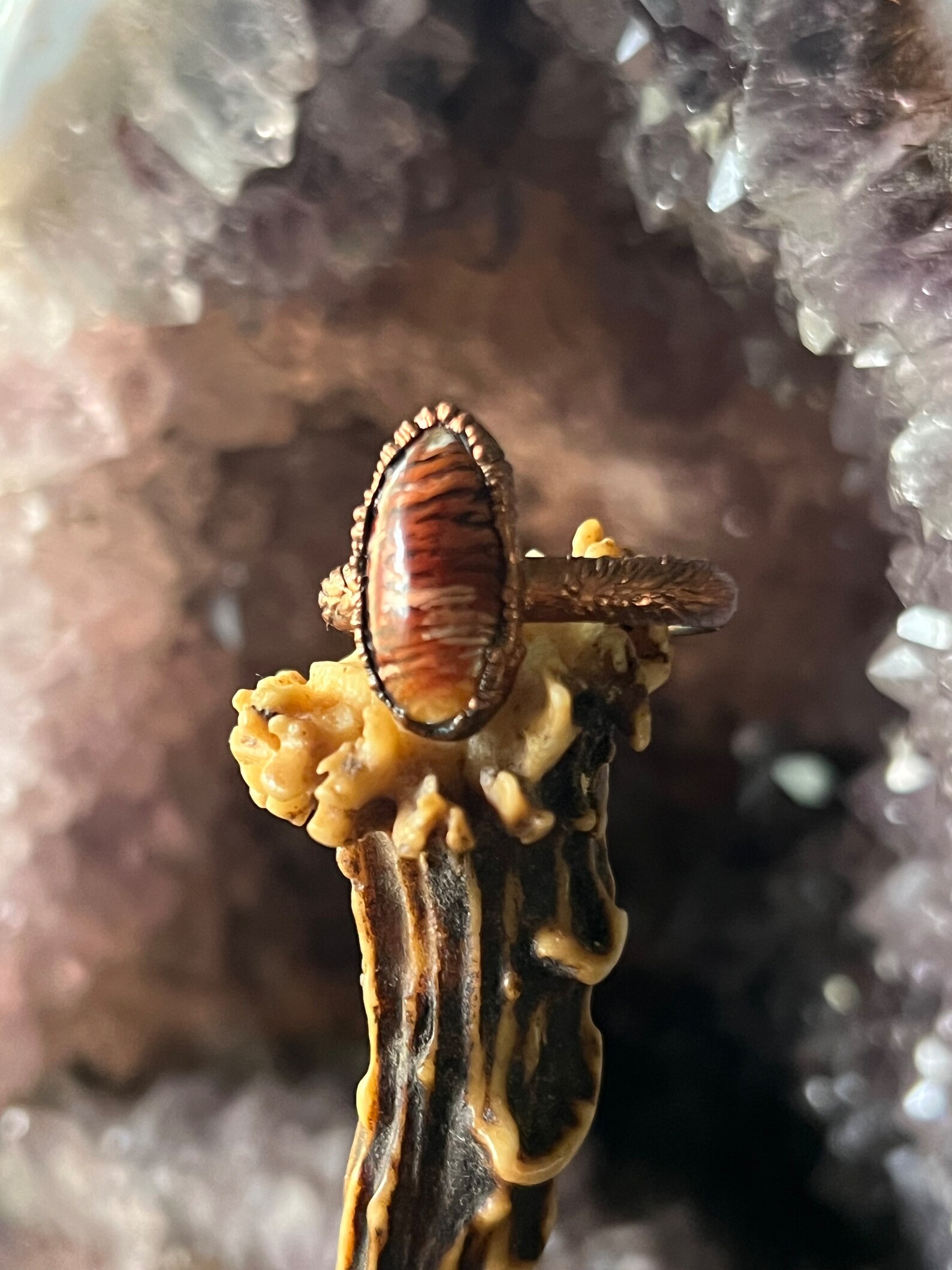 Copper Electroformed Rattlesnake Jasper Ring- Howardite Ring- Size 10.5 ...