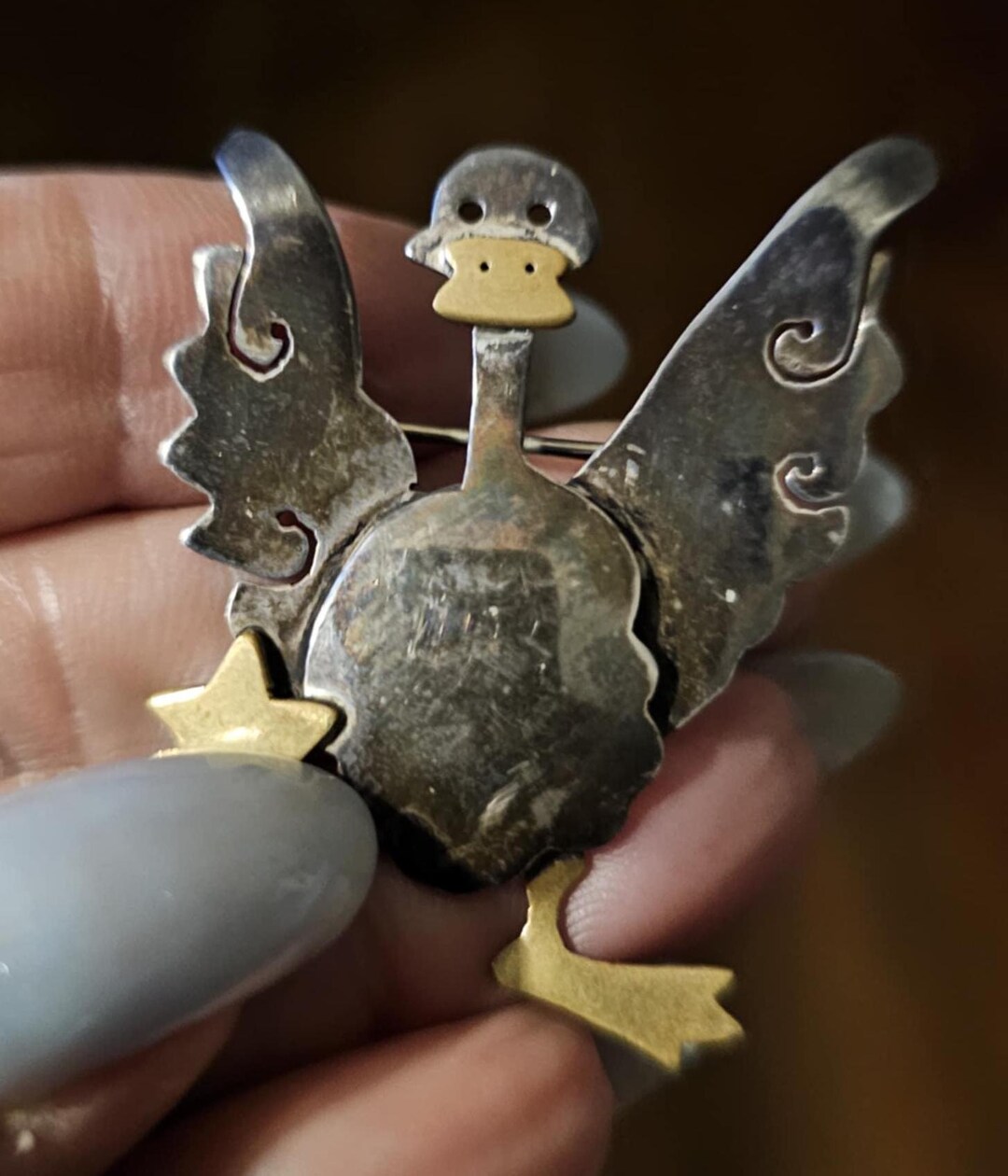 Sterling Silver Bird Far Fetched Duck Brooch Pin Copper and Sterling ...