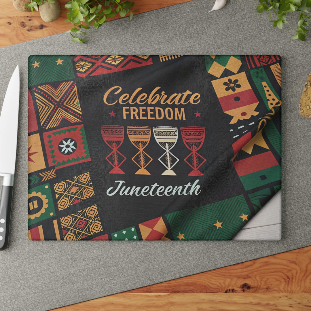 Juneteenth Glass Cutting Board Celebrate Freedom African Colors Kitchen ...