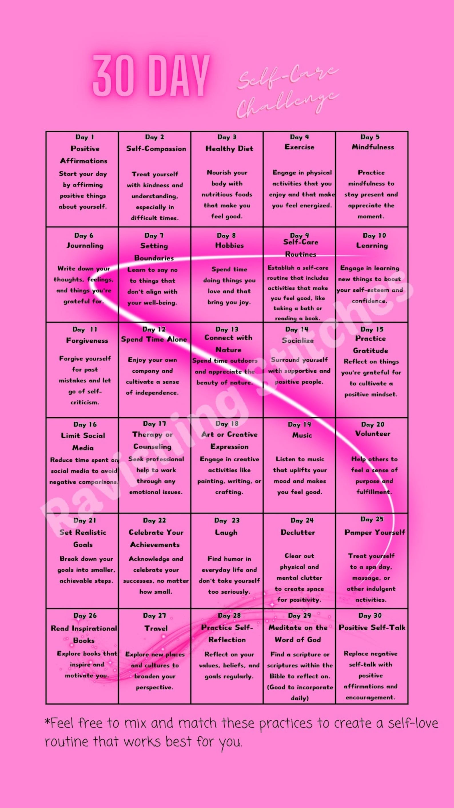 30 Day Self-care Printable Digital Download | Self-care Journal, Mental ...