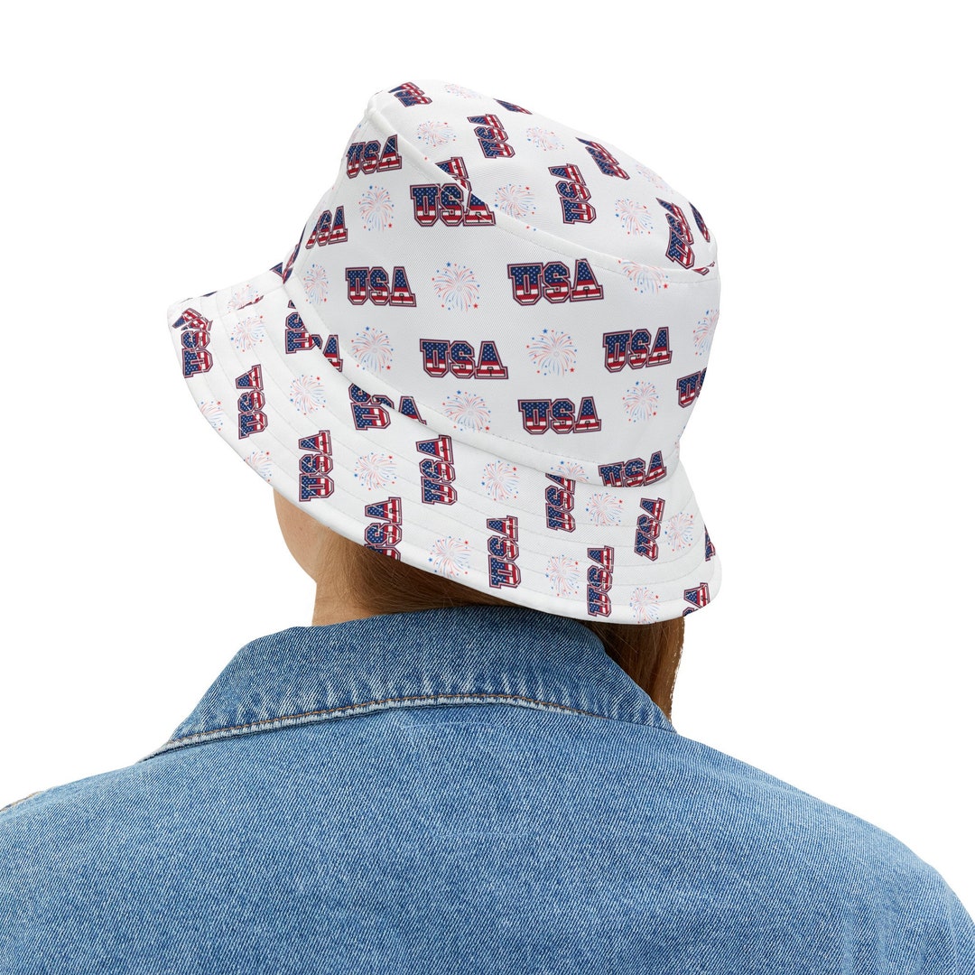 USA American Flag Bucket Hat Patriotic Headwear, 4th of July, Stars and ...
