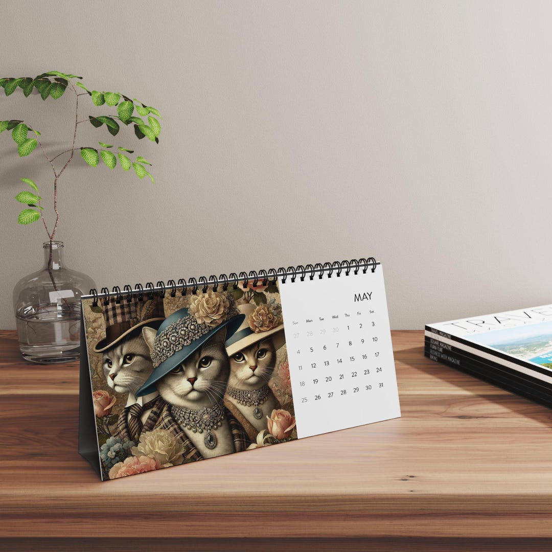 Vintage Cat Desktop Calendar 2025 Cat Calendar Gift for Cat Lover Desk ...