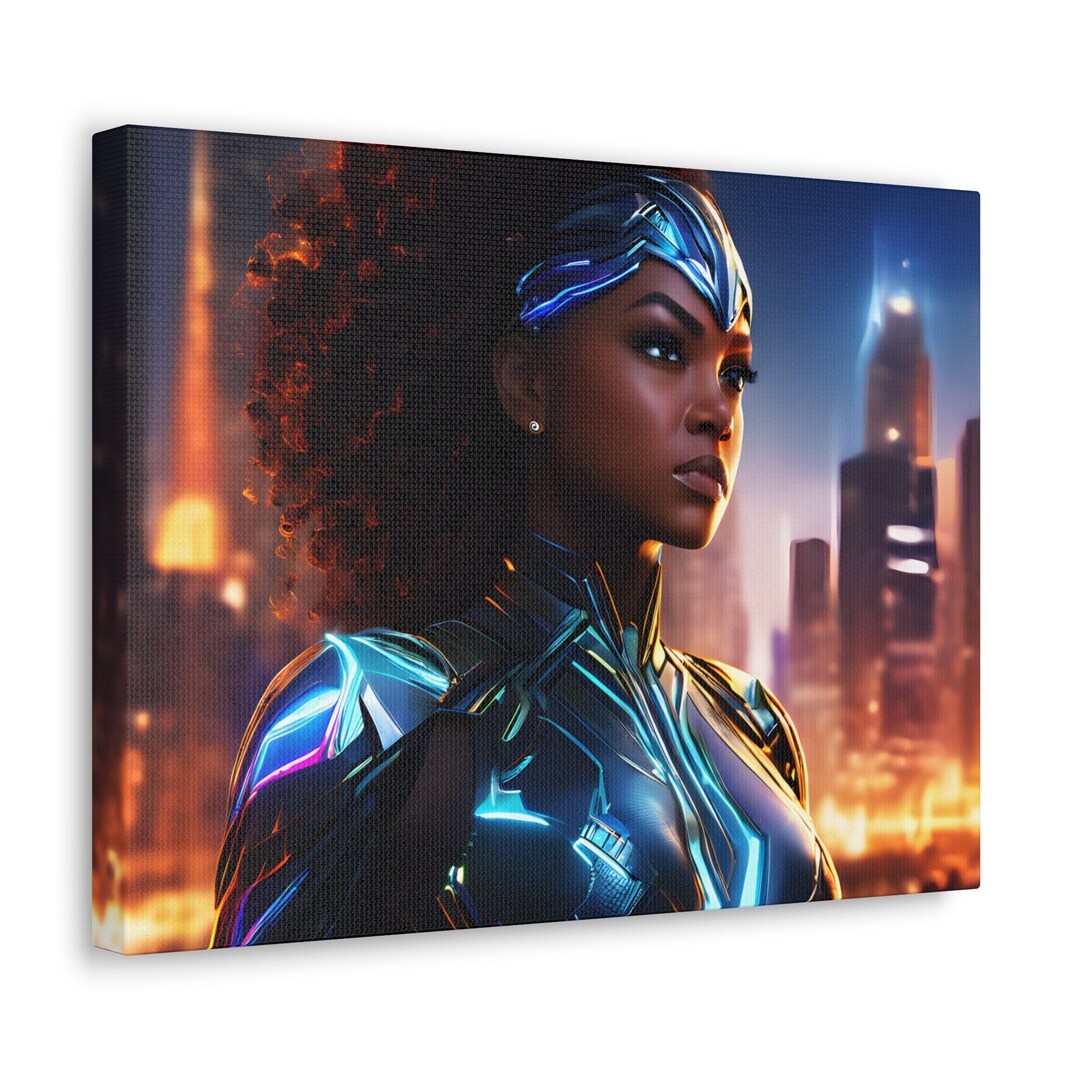 Black Woman Superhero Canvas Wall Art, African American Wall Decor ...
