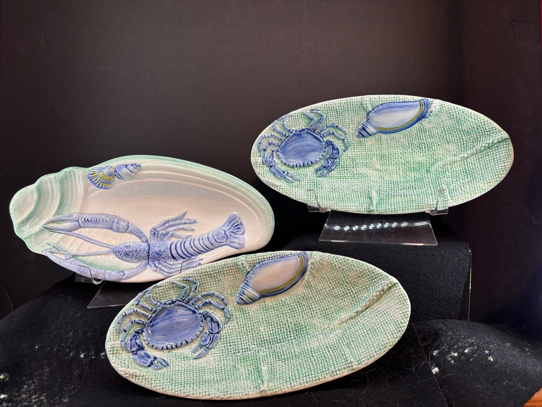 Vintage Carraro Ceramic Seafood Plates: Blue Lobster & Crab, Made in ...