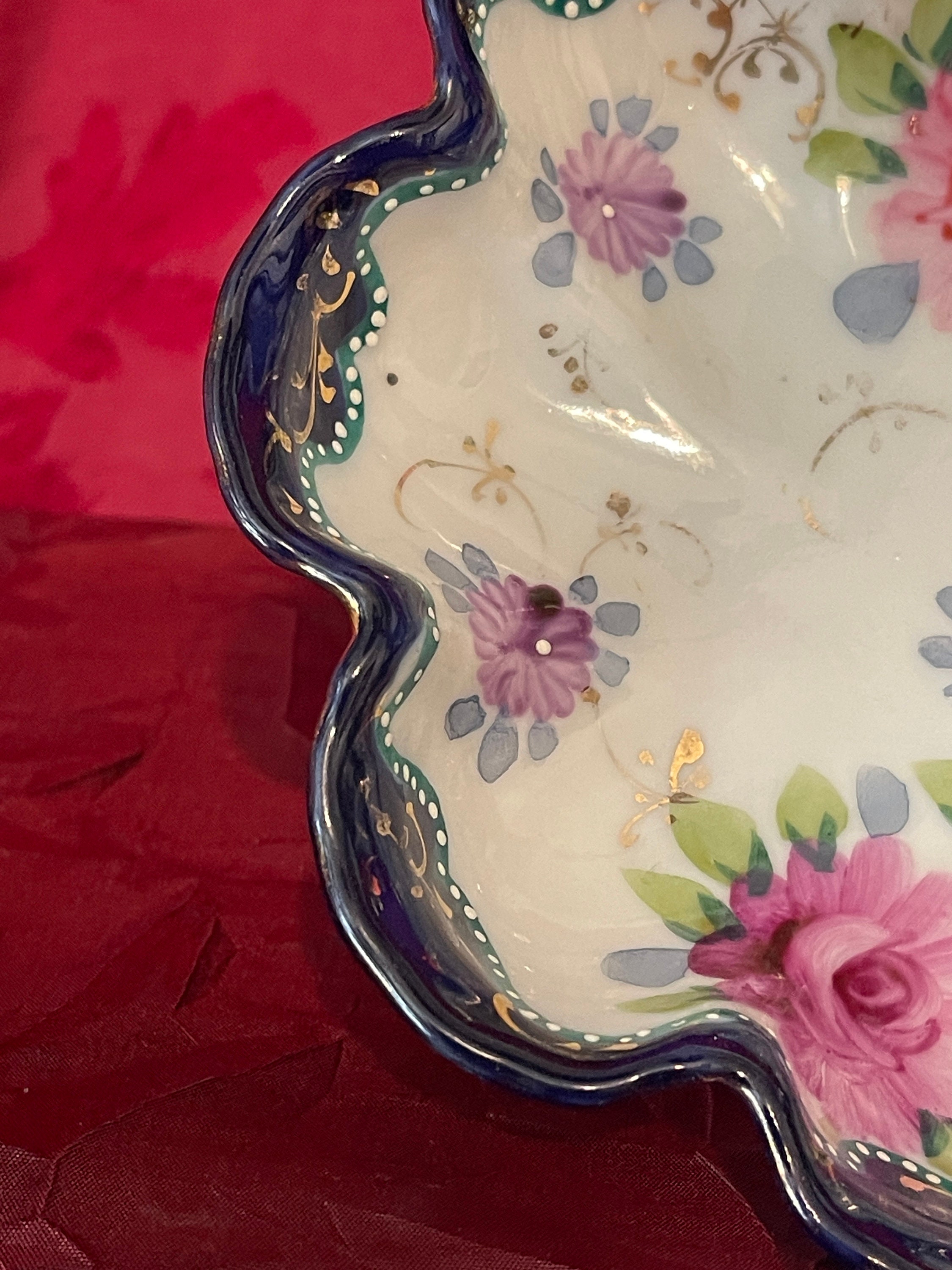 Antique Japanese Nippon Hand Painted Nappy Nut Dish Cobalt Blue Pink ...
