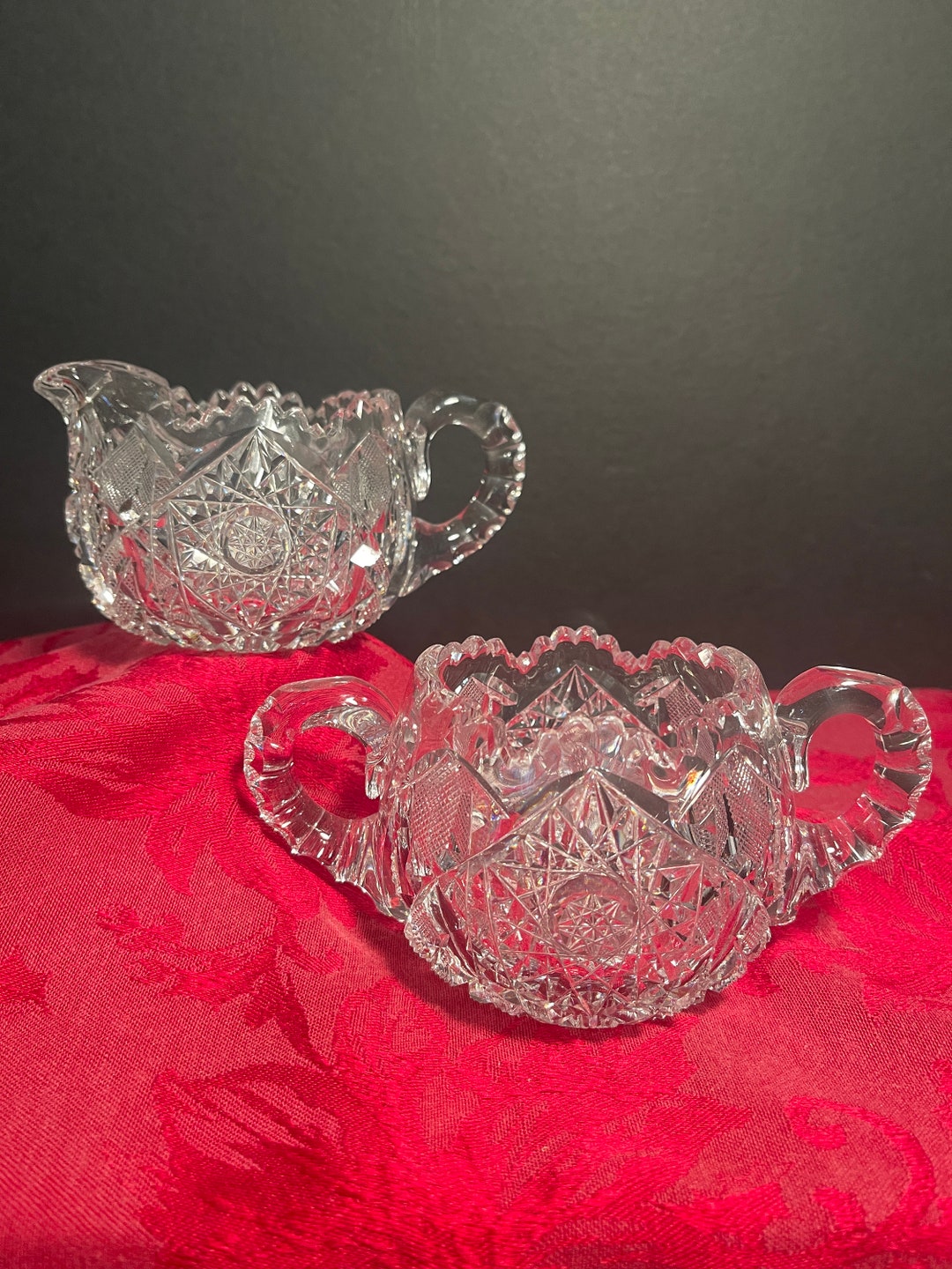 Antique American Brilliant Crystal Creamer and Sugar Bowl Sawtooth ...