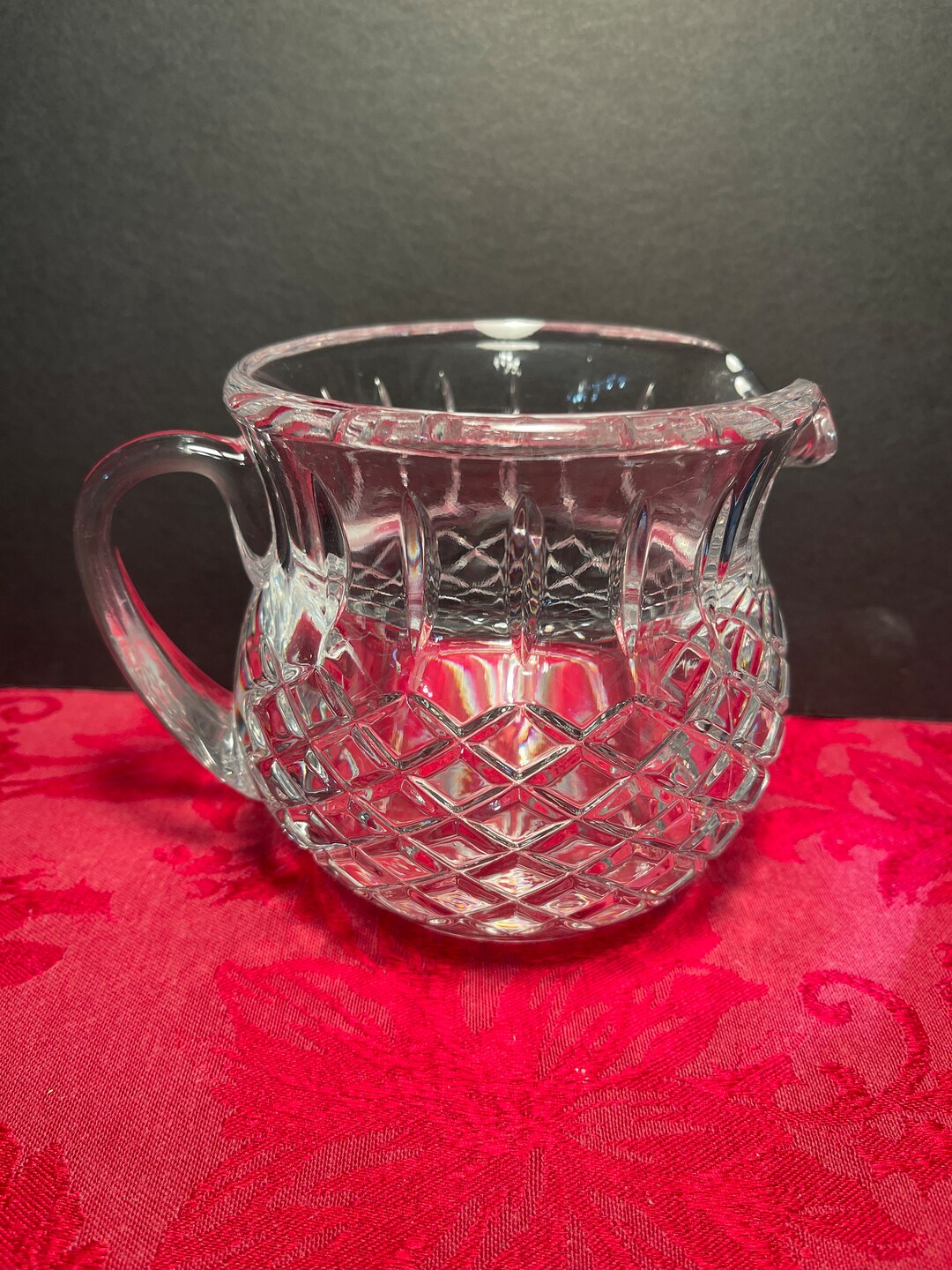 Vintage Lead Crystal Short Water Pitcher Crosshatch Pattern 4.5 Inches ...