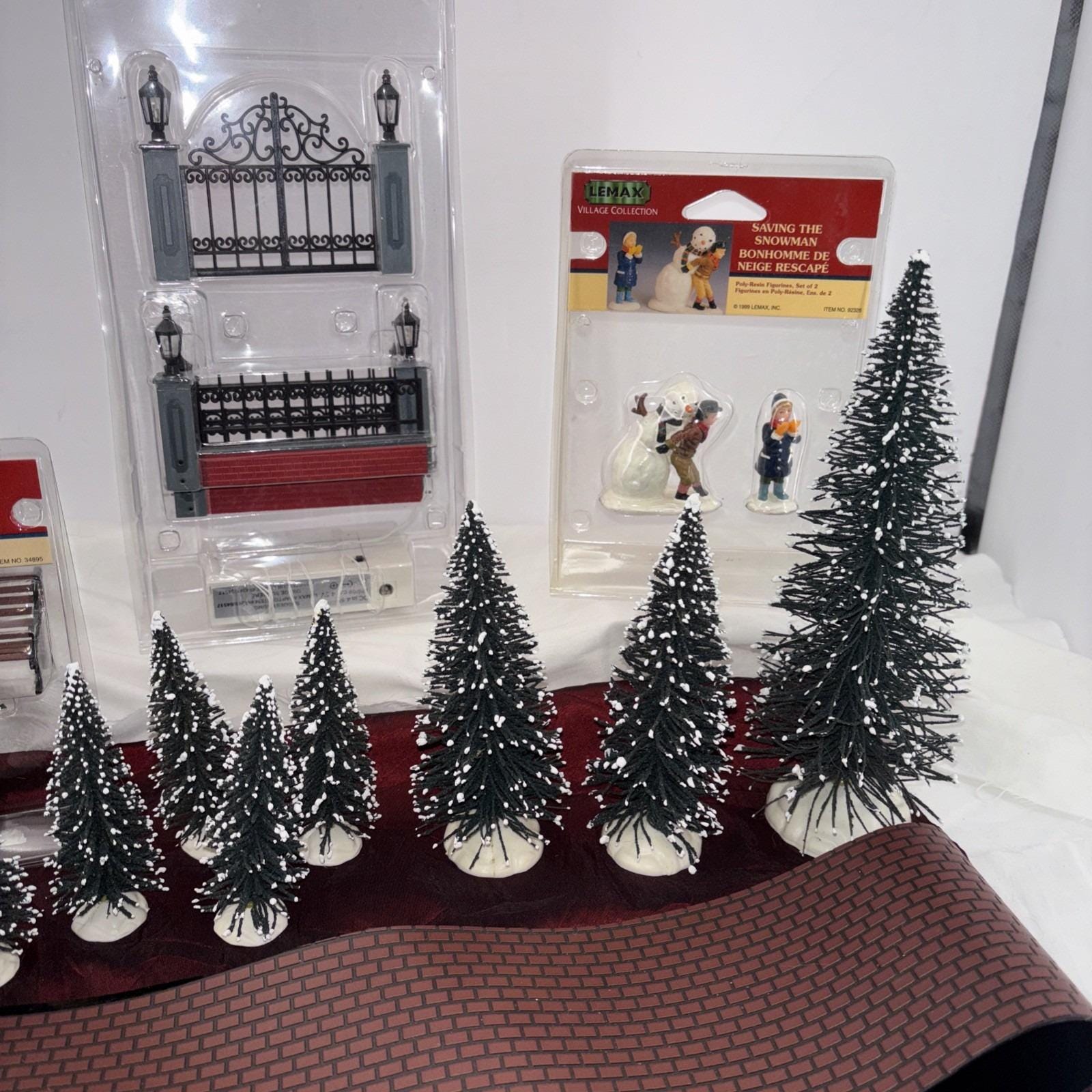 Vintage LEMAX Christmas Village Lot of 17 Figures Accessories Trees ...