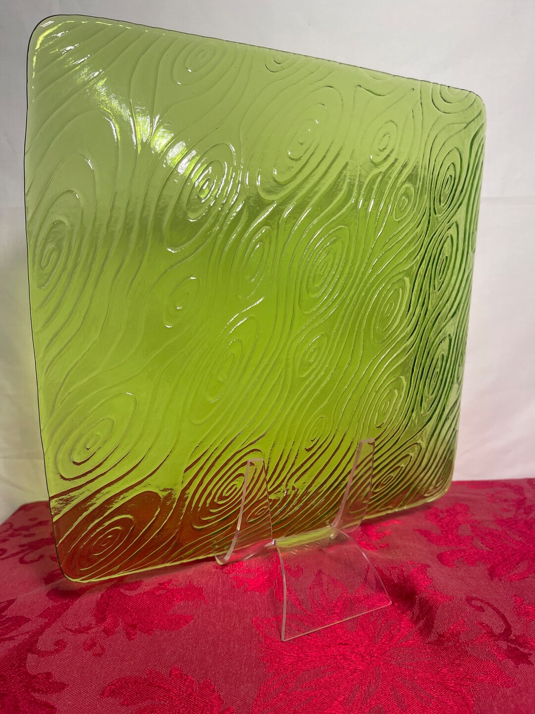 Vintage MCM Green Glass Platter/tray Swirls and Lines 11.1/4 Inches - Etsy