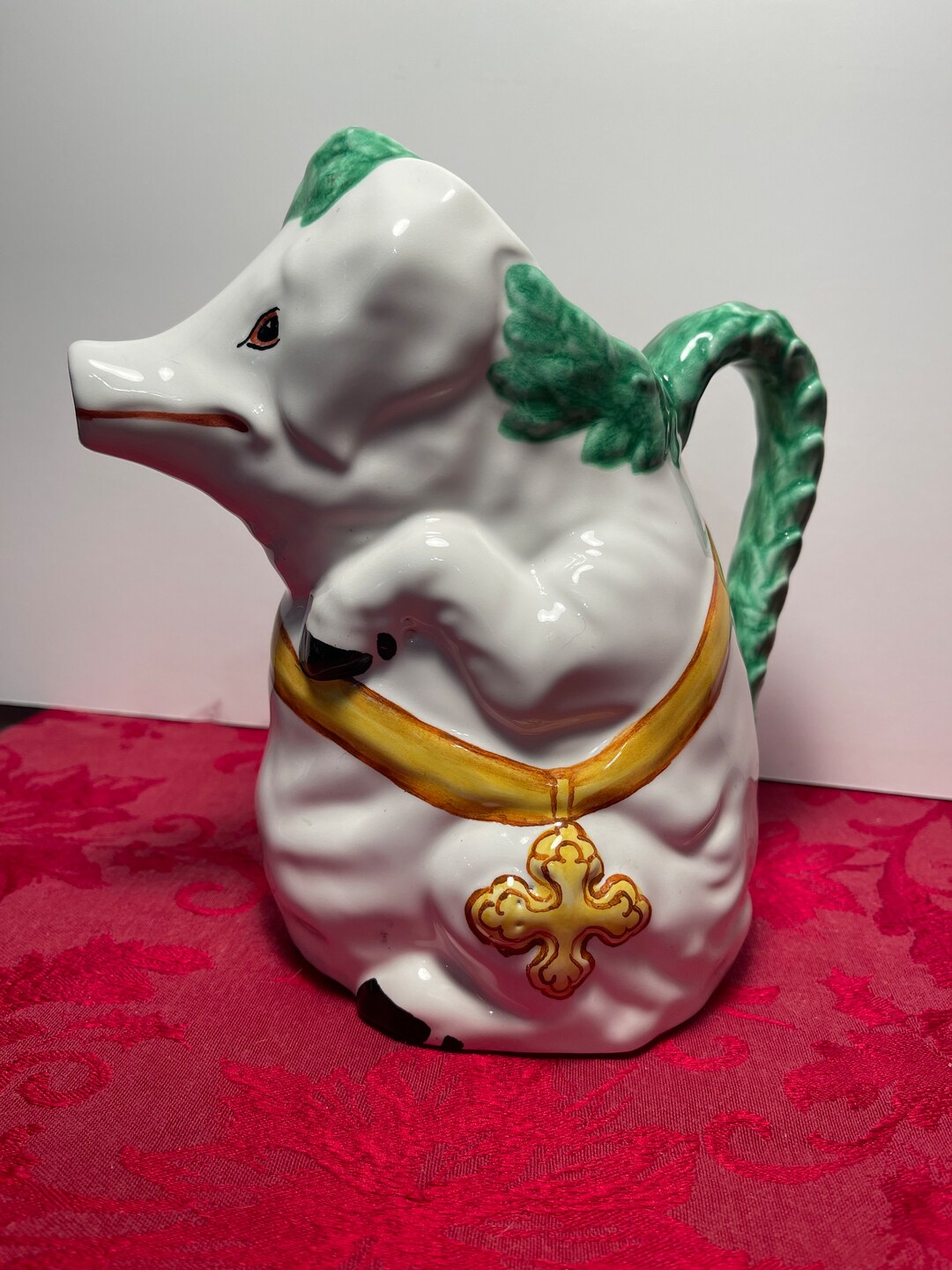 Vintage Italian Majolica Monk Pig Pitcher Hand Painted Costa Italy ...