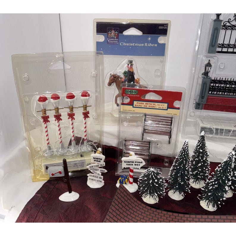 Vintage LEMAX Christmas Village Lot of 17 Figures Accessories Trees ...