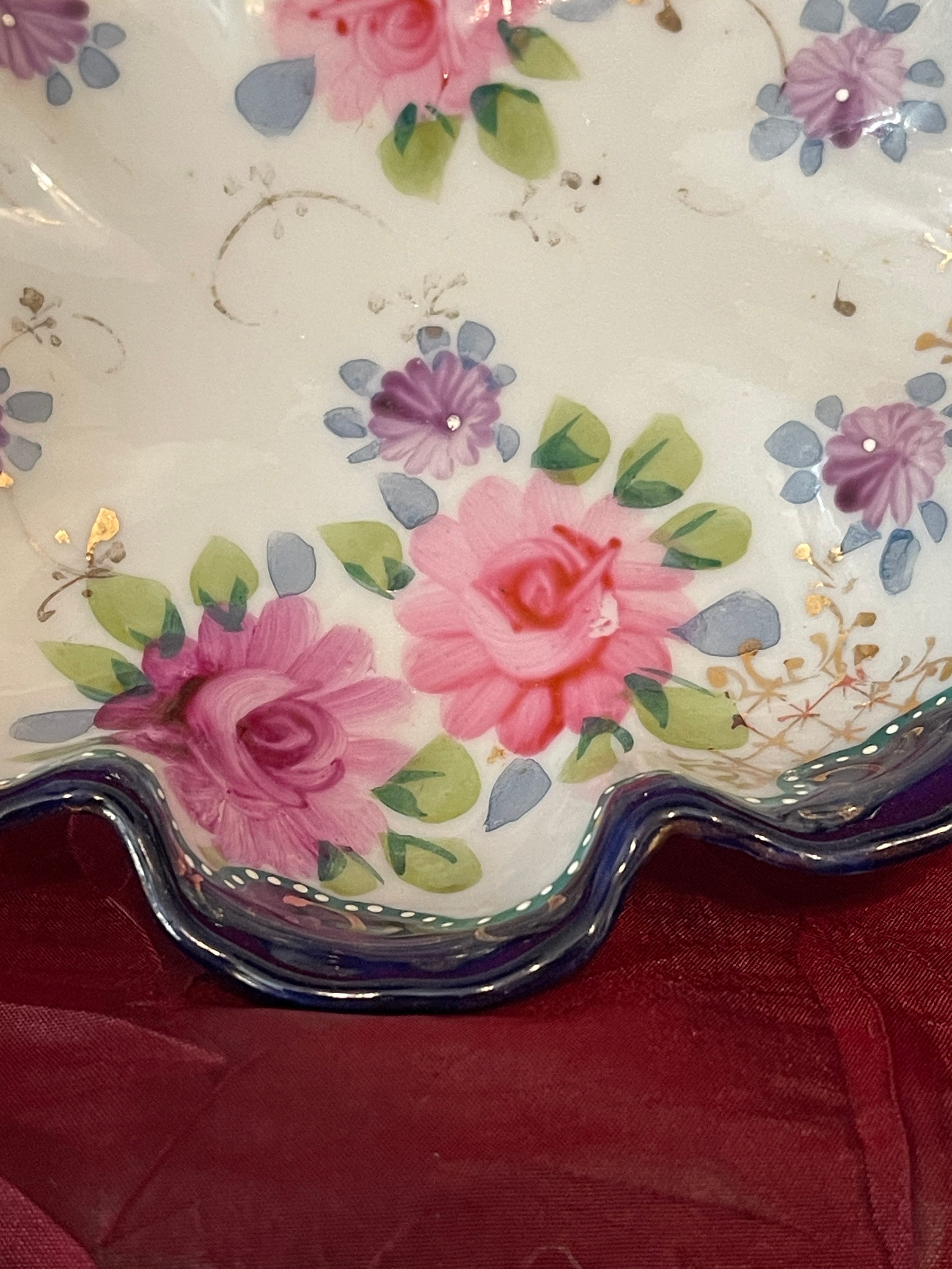 Antique Japanese Nippon Hand Painted Nappy Nut Dish Cobalt Blue Pink ...