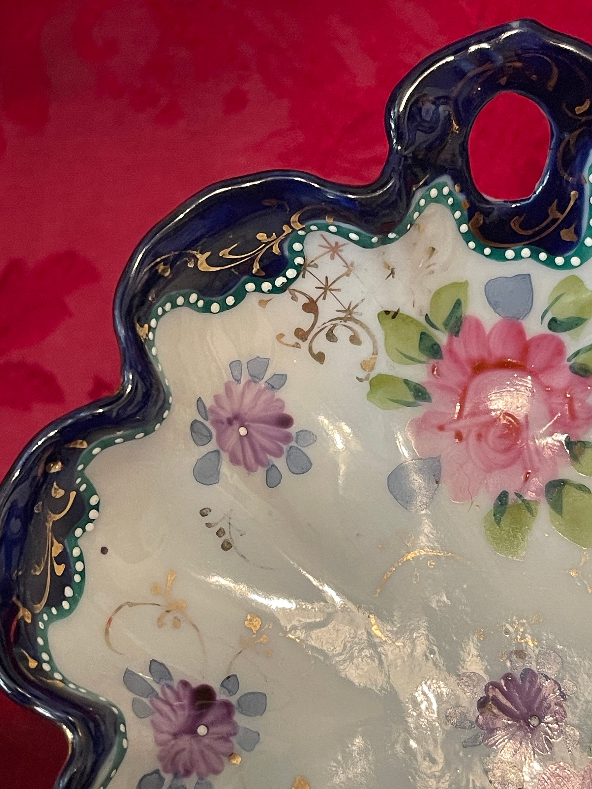 Antique Japanese Nippon Hand Painted Nappy Nut Dish Cobalt Blue Pink ...