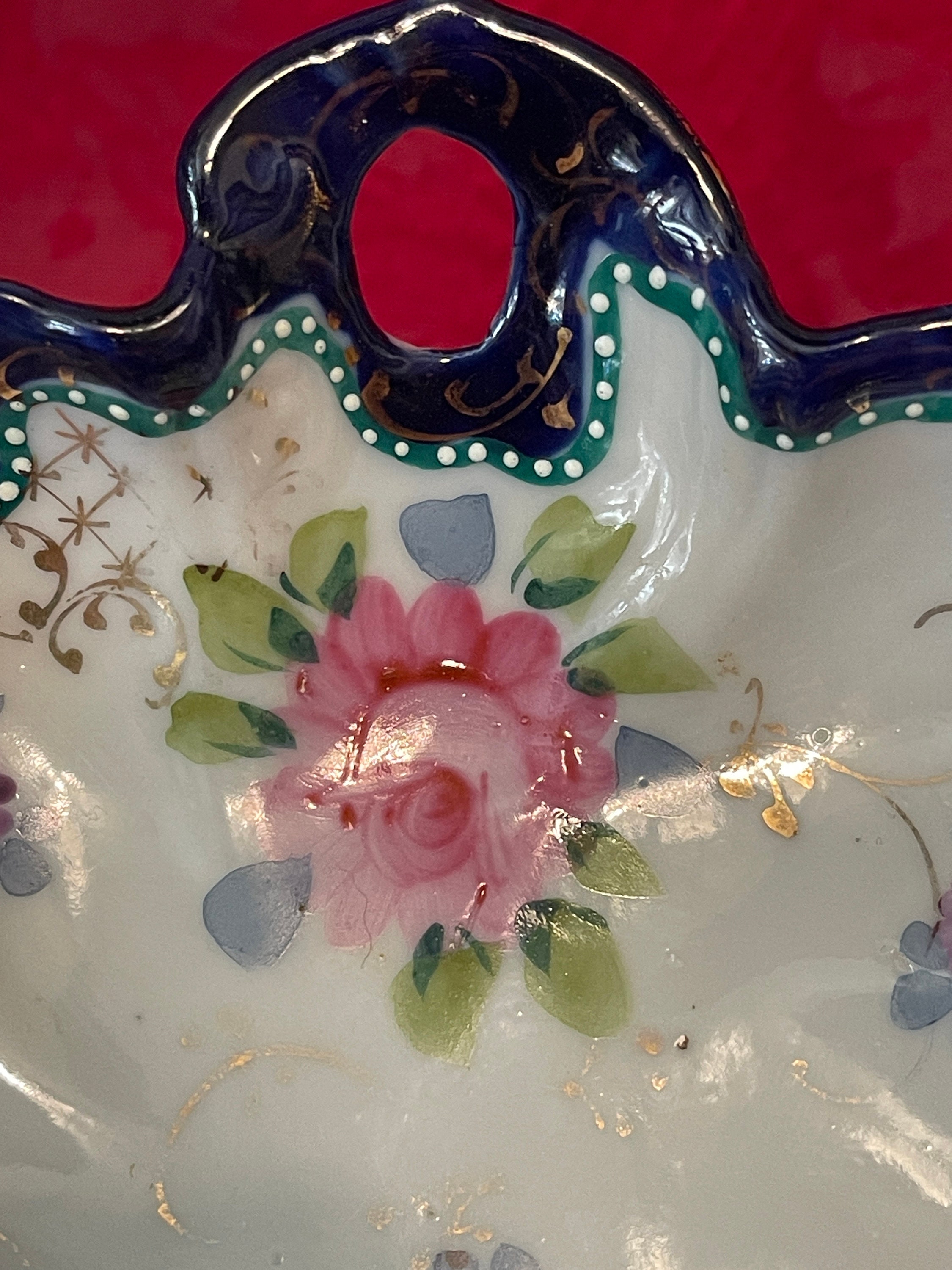 Antique Japanese Nippon Hand Painted Nappy Nut Dish Cobalt Blue Pink ...