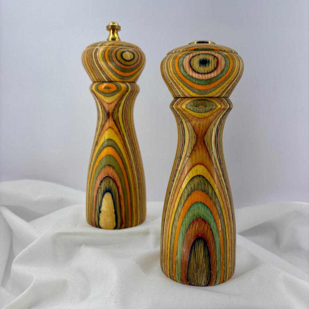 Mr. Dudley Tall Multi Colored Wood Rainbow Salt and Pepper Grinder Set ...