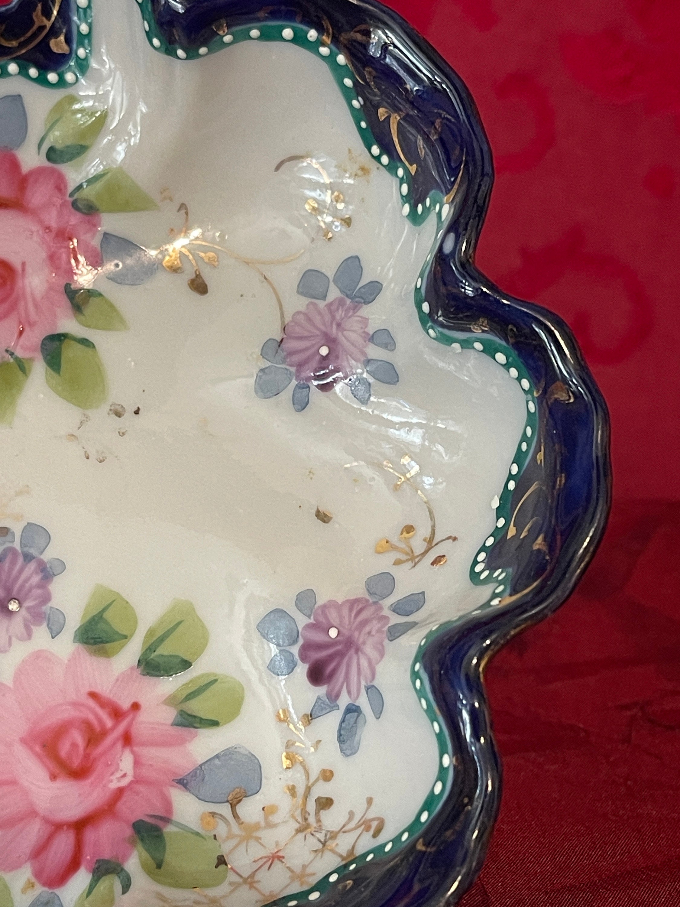 Antique Japanese Nippon Hand Painted Nappy Nut Dish Cobalt Blue Pink ...