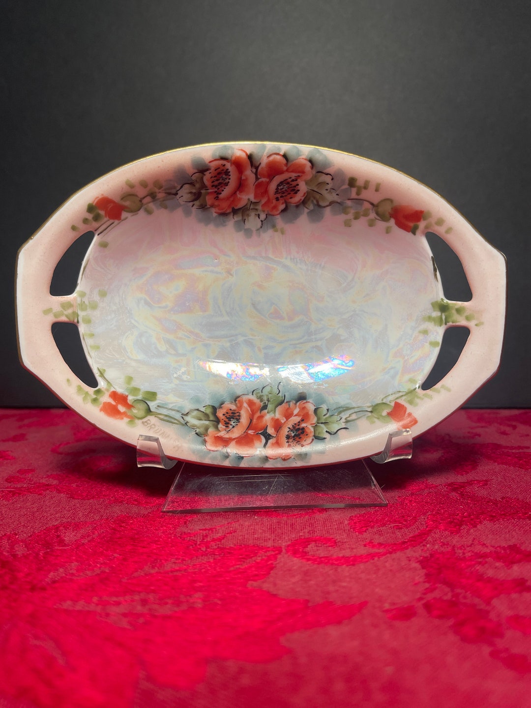 Vintage D & B Lusterware Small Oval Dish Hand Painted Made in Germany ...