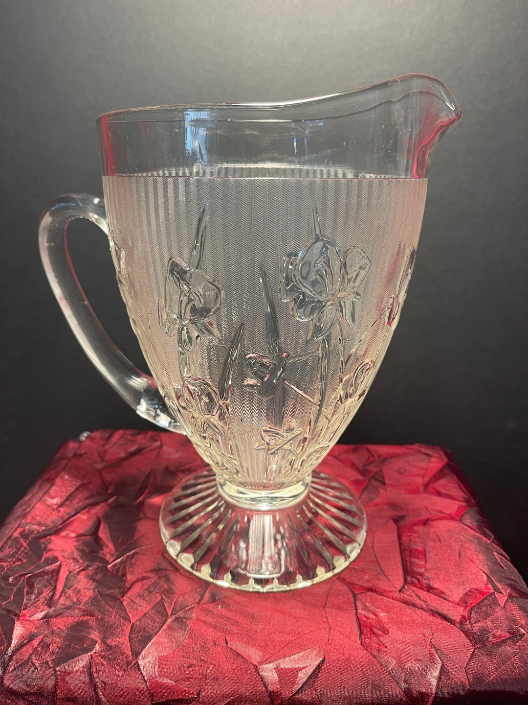 Vintage Jeannette Glass Iris and Herringbone Round Footed Pitcher 1928-1932 - Etsy