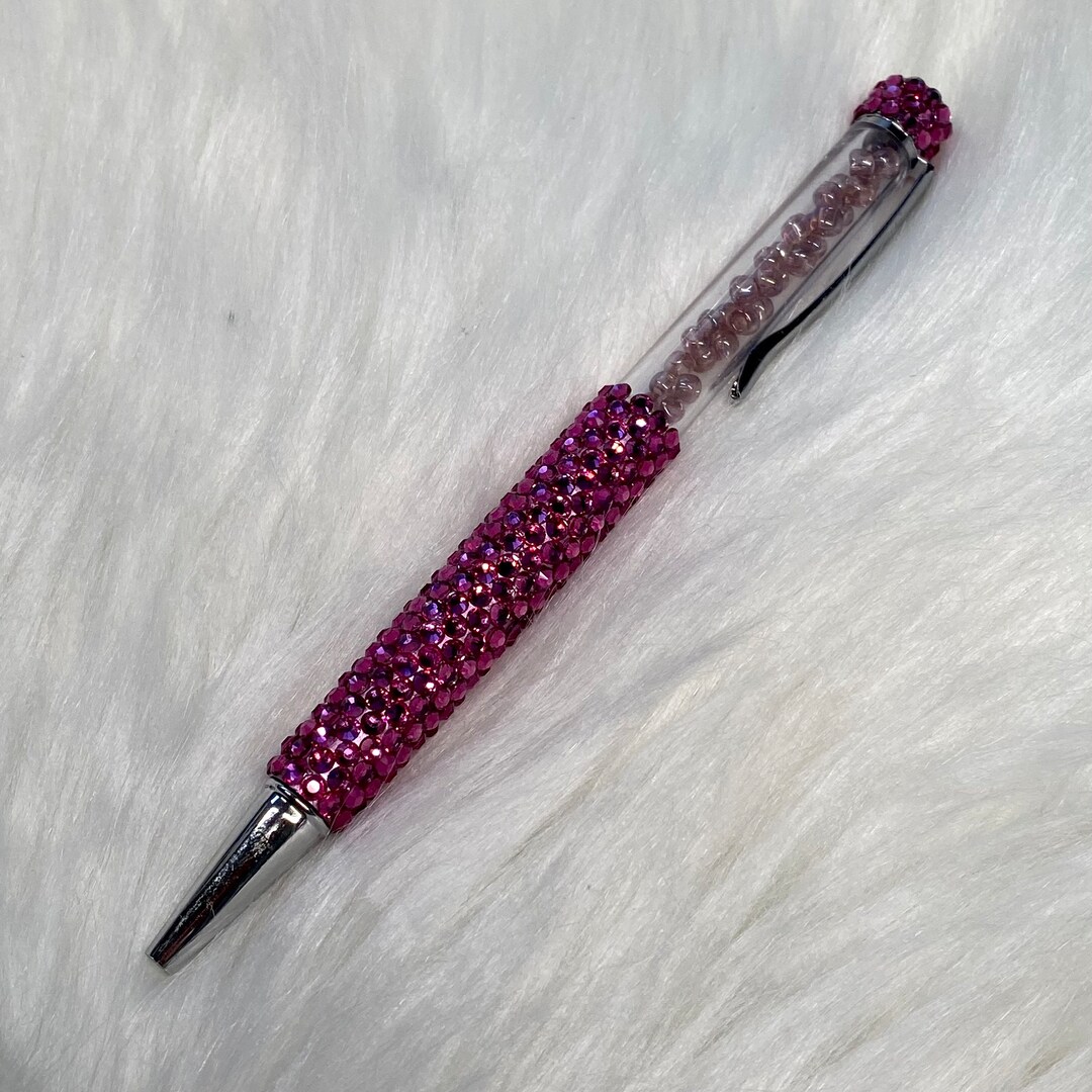 FUSCHIA Pink Glass Rhinestone Shaker Pen Refillable Pen With Clip Ready ...