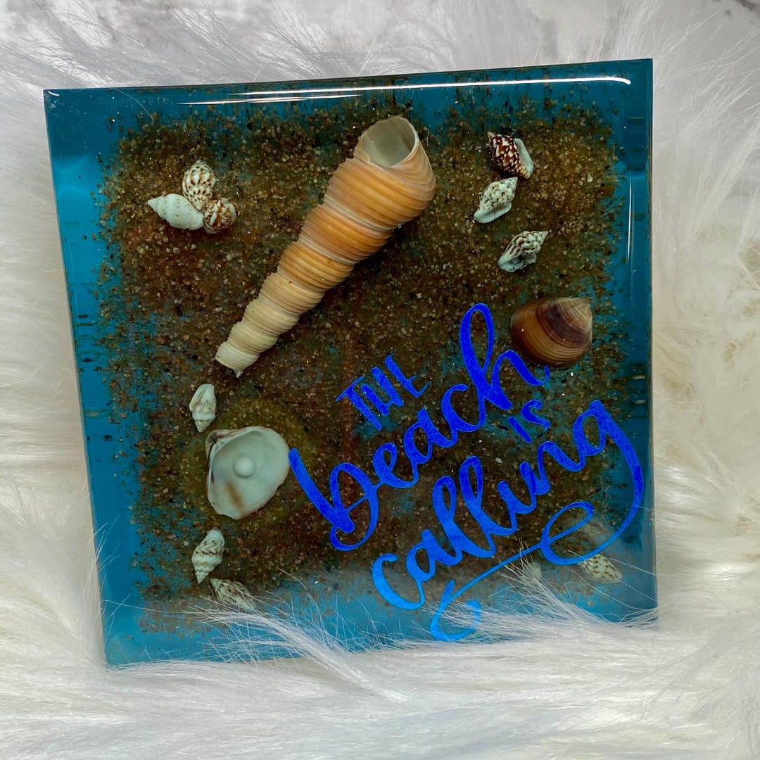 BEACH & Sea Shell Resin Paperweight the Beach is Calling Desk Decor - Etsy