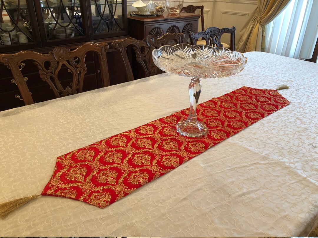 Festive Red and Gold Table Runner - Etsy