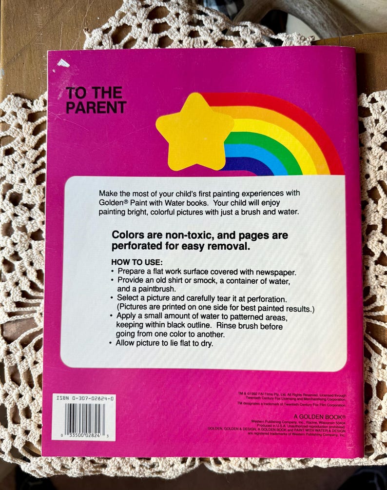 Vintage Fern Gully PAINT WITH WATER Book 1992 New Unused Crysta Pips ...