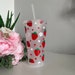Personalised Strawberry and Flower Design Cold Cup With Straw- 24oz ...