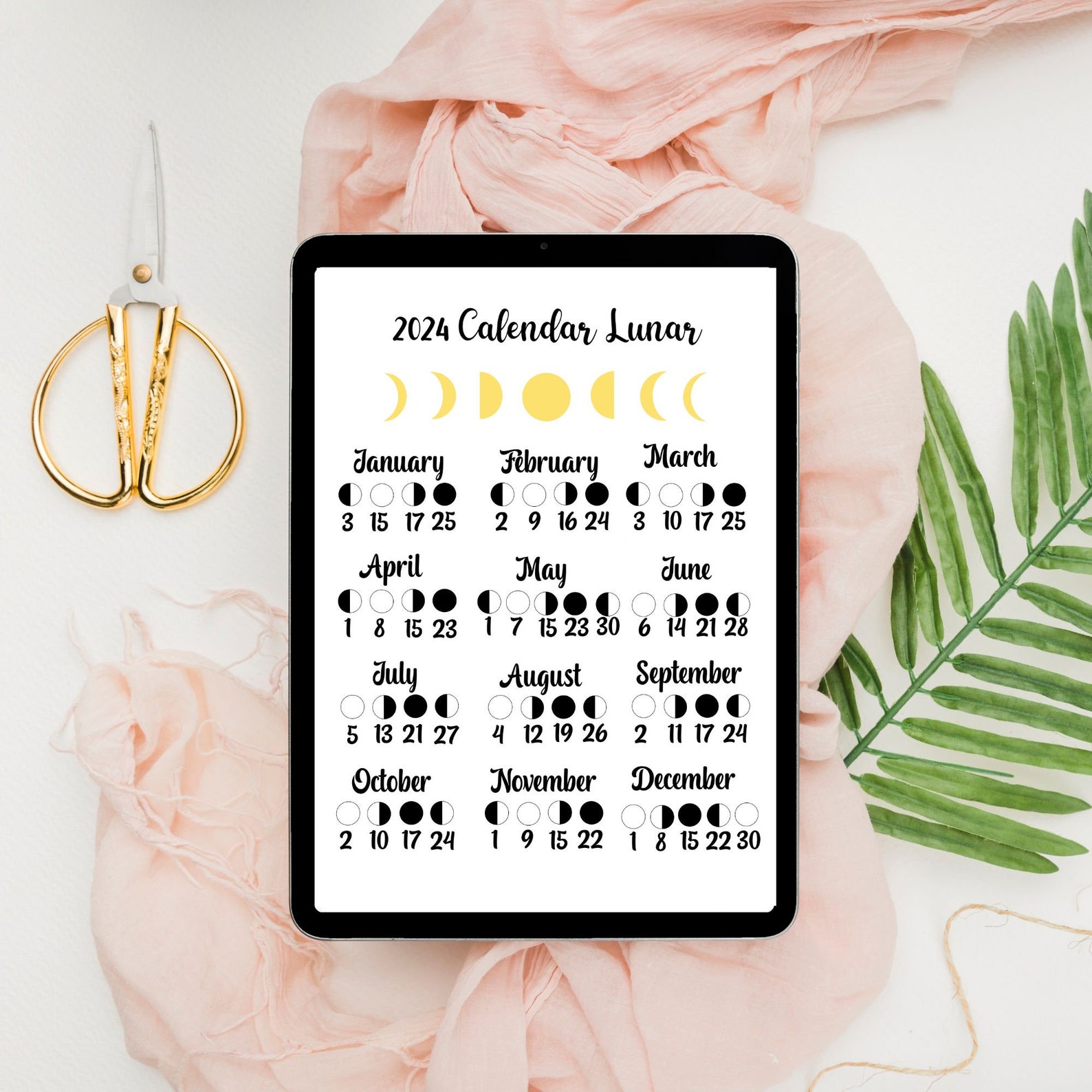 Moon Phases Calendar 2024 Printable, Minimalist Calendar Moon Phases ...