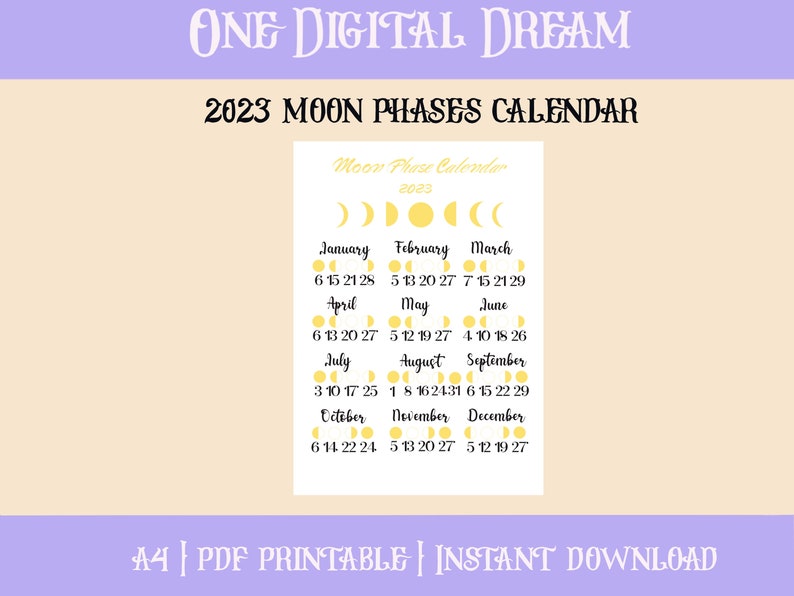 Moon Phases Calendar 2023 Printable Minimalist Calendar Moon - Etsy UK