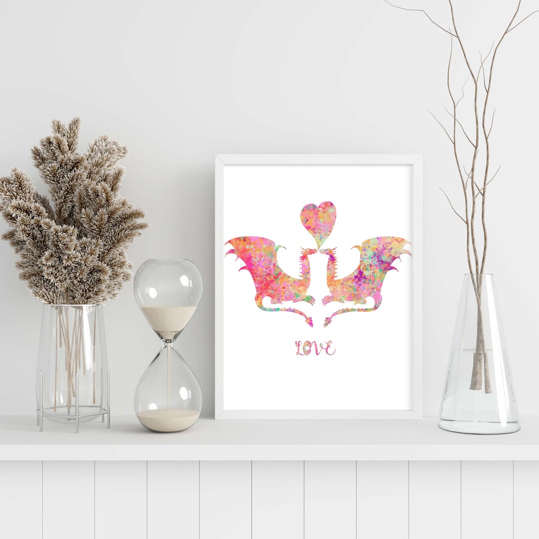 Abstract Dragons Wall Art, Love Dragons Printable, Colorful Dragons Art ...