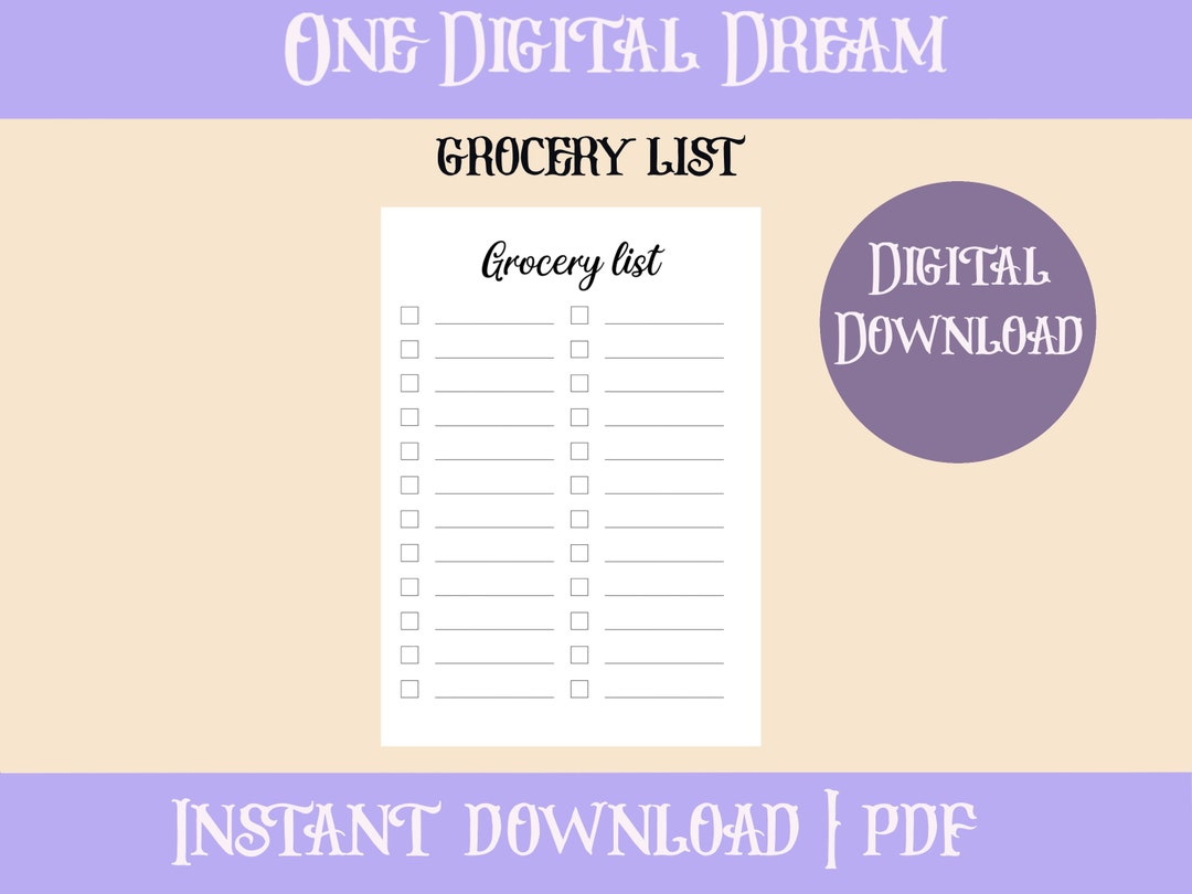 A5 Grocery List, Digital Grocery List, Instant Download Grocery List ...