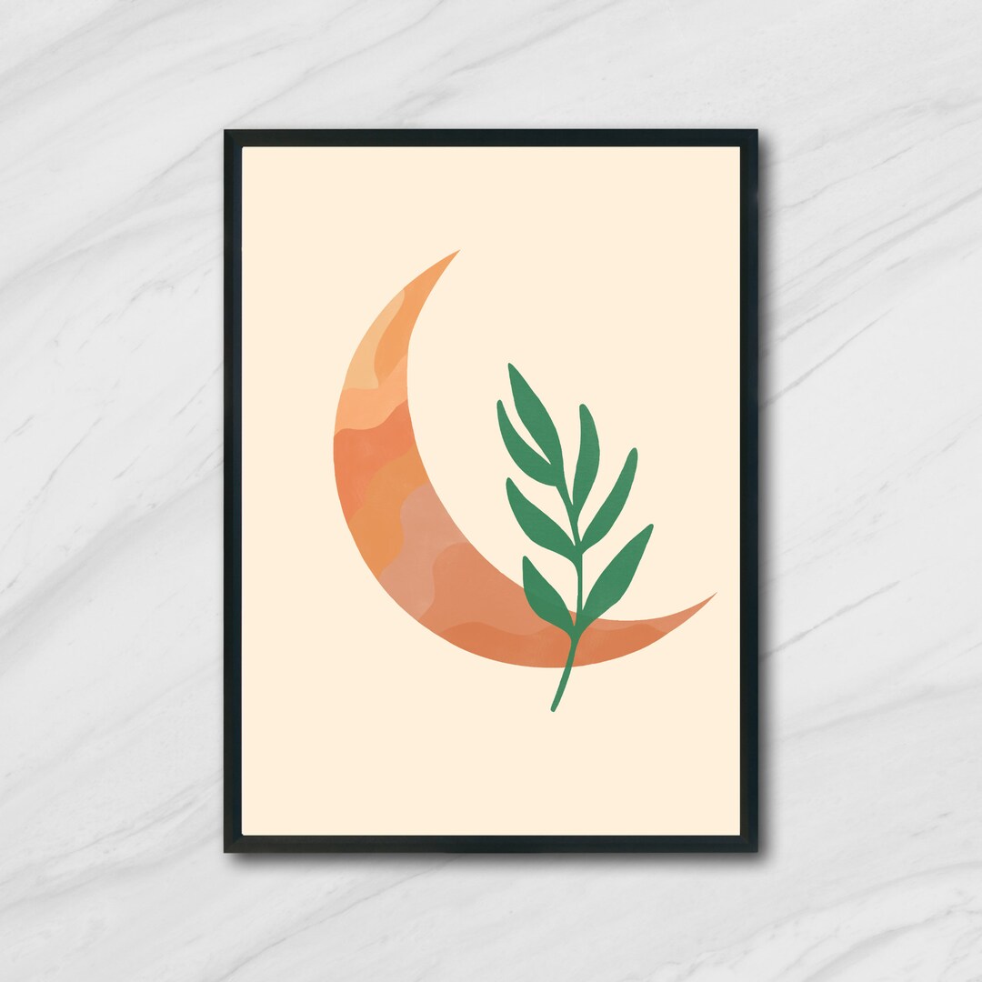 Modern Moon Abstract Wall Art Printable, Boho Moon Art Print, Mid Century Moon Botanical Home ...