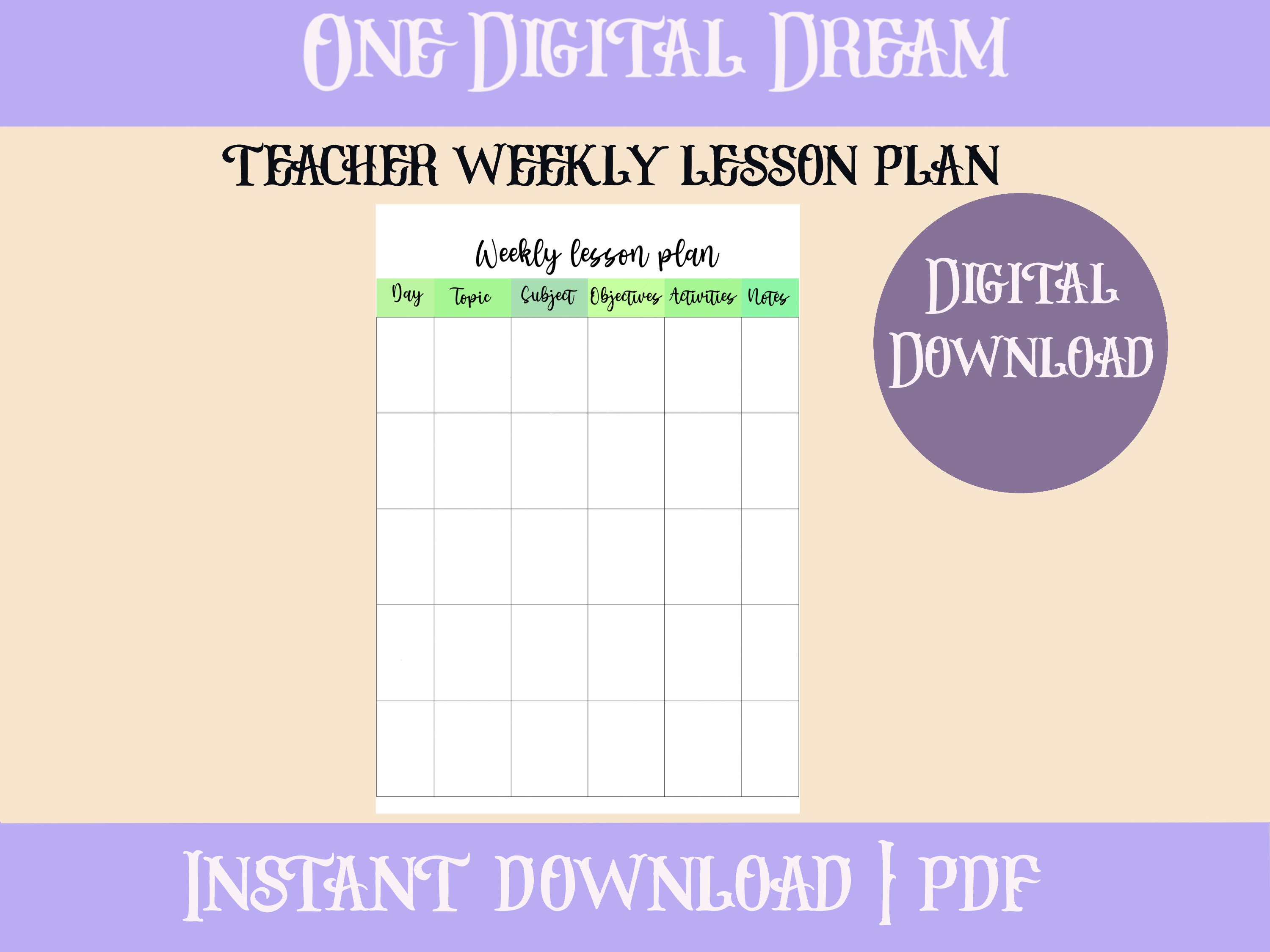 Teacher Weekly Lesson Plan, Template Lesson Plan, Printable Lesson Plan ...