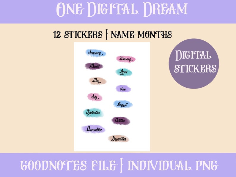 Digital Months Stickers, Digital Stickers for Goodnotes, Digital ...