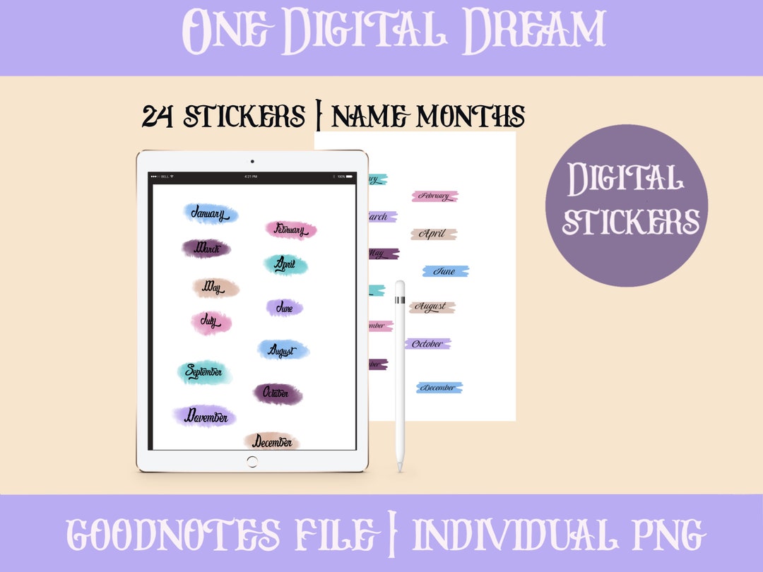 Digital Months Stickers, Digital Stickers for Goodnotes, Digital ...