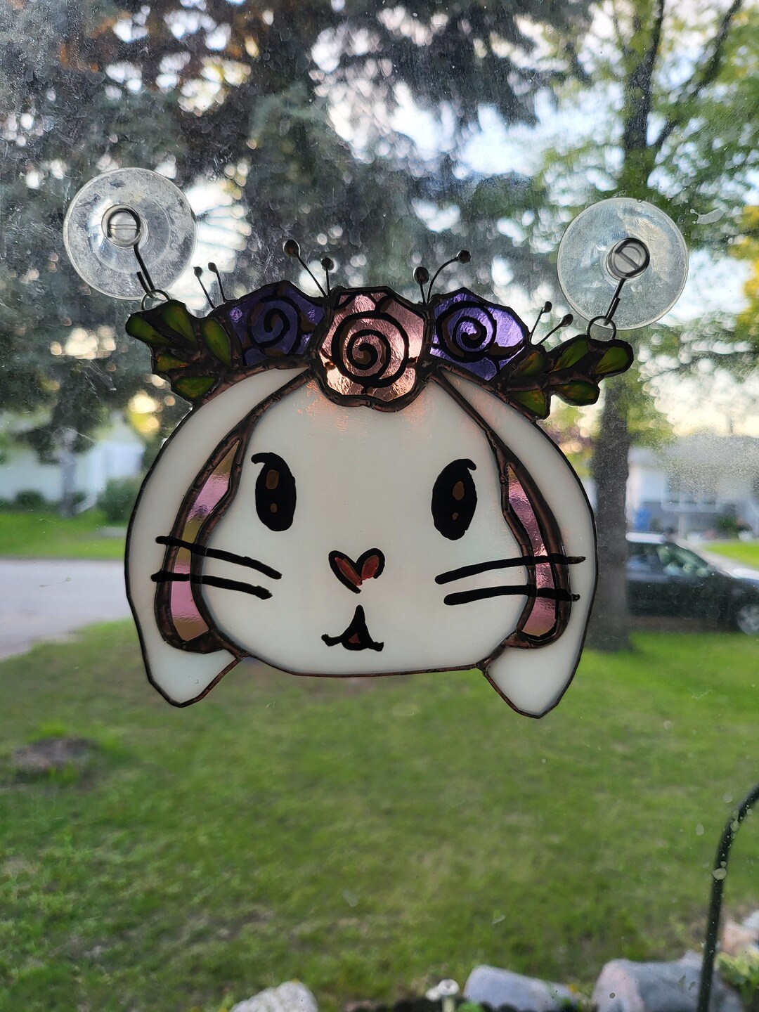 Stained Glass Bunny With Flowers Suncatcher, Stained Glass Ornament ...