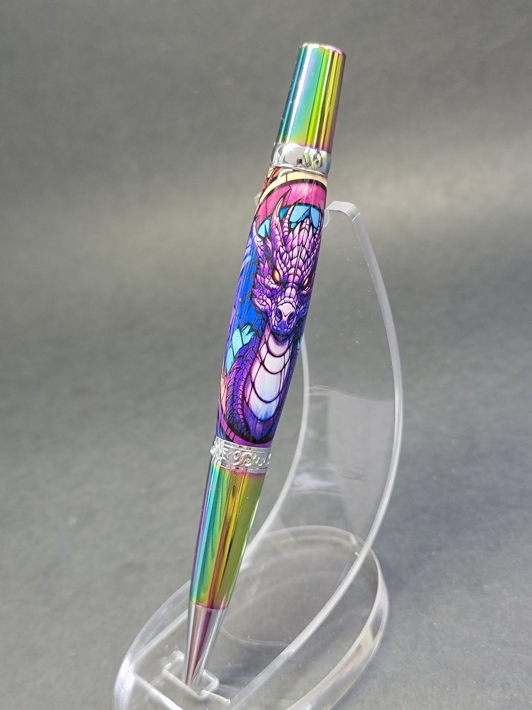 Handmade Pen, Purple Dragon Stained Glass. Rainbow Oil Slick Hand ...