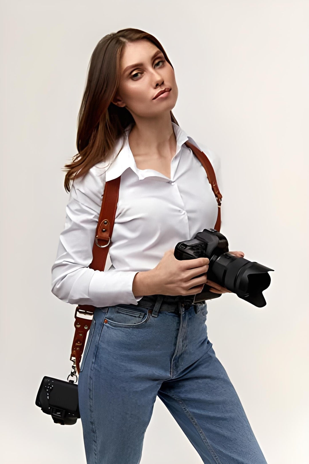 Dual Leather Camera Strap Personalized Camera Harness Full Grain Double ...