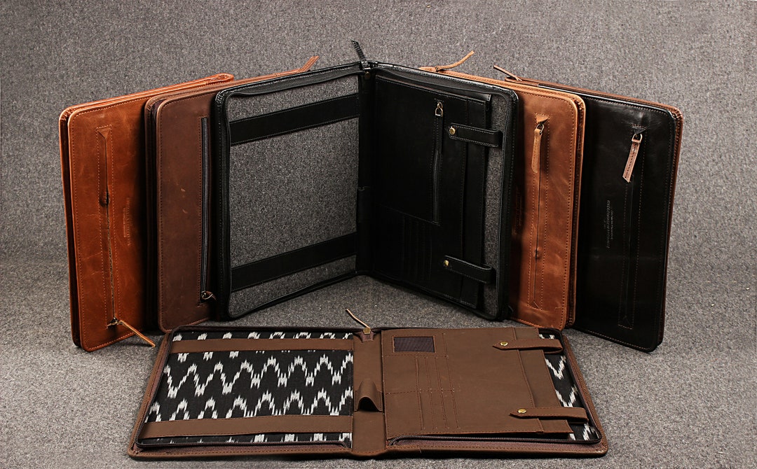 Personalized Leather Portfolio Folder With Zipper, Business Padfolio ...