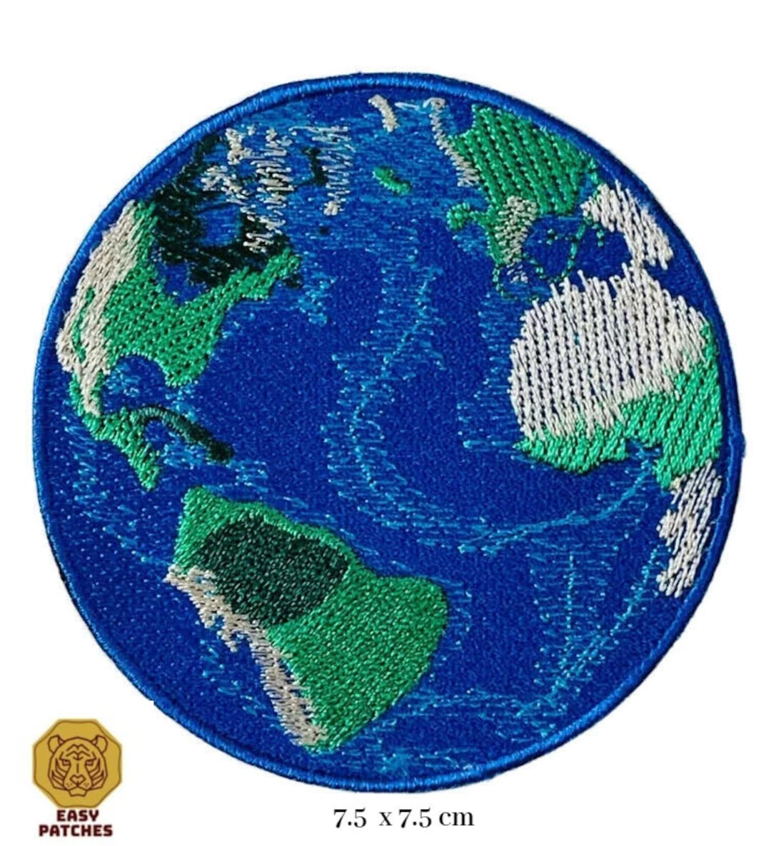 Embroidered Patch Globe Map Earth Iron on Sew on Badge Green Peace WWF ...