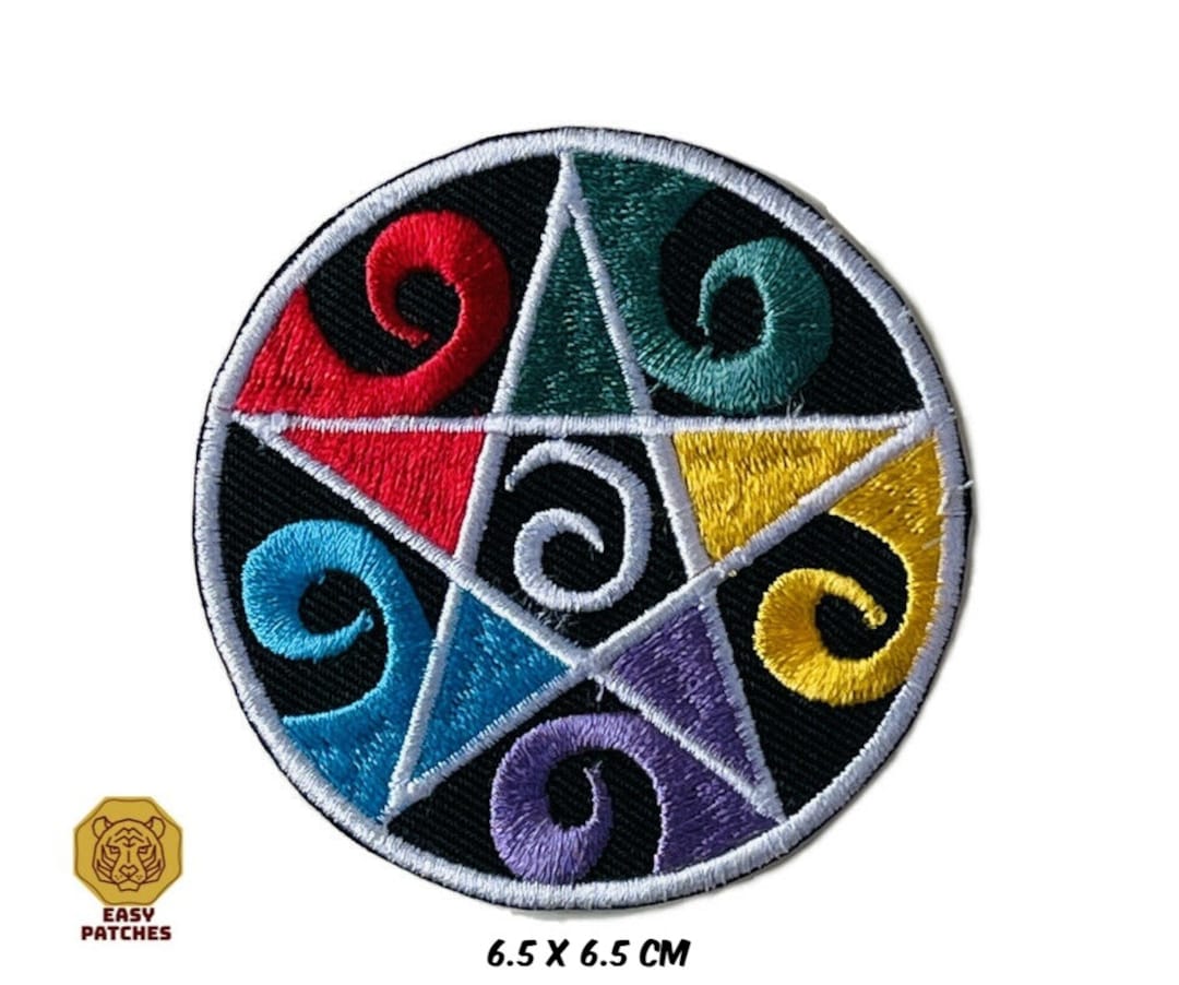 Pentagram Wiccan Badge Patch Embroidered Sew Bright Iron on Motif ...