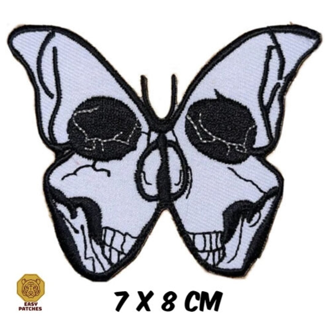Butterfly Skull Skeleton Black Dark Horror Goth Emo Embroidered Iron on ...