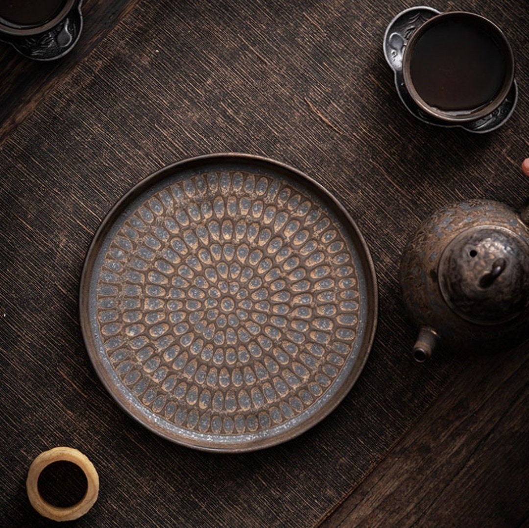 Retro Gilded Round Ceramic Tea Tray YIQIN TEA HOUSE - Etsy