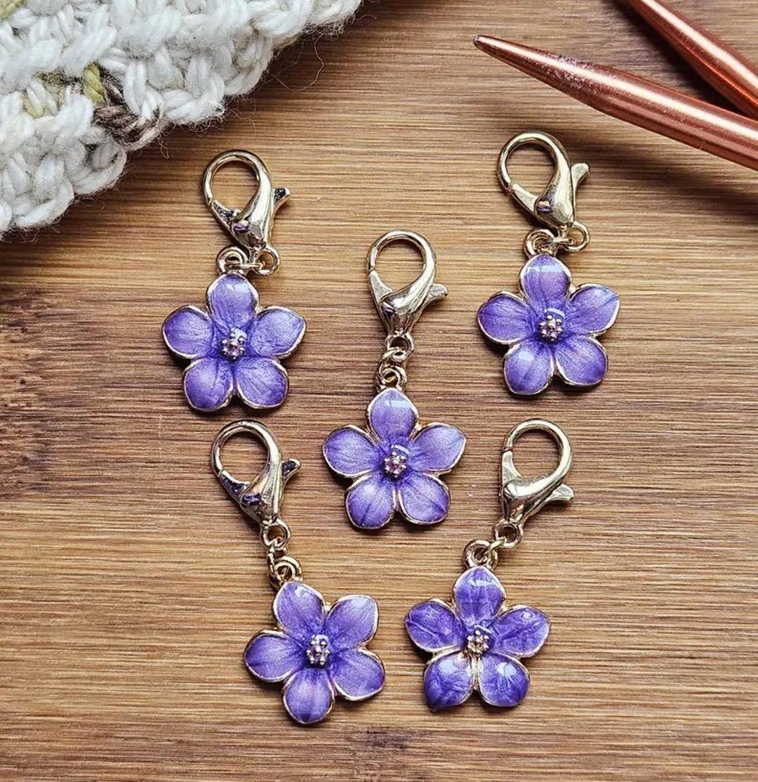 PURPLE SAKURA Stitch Markers / 5 Pieces / Knitting Crochet Stitch ...