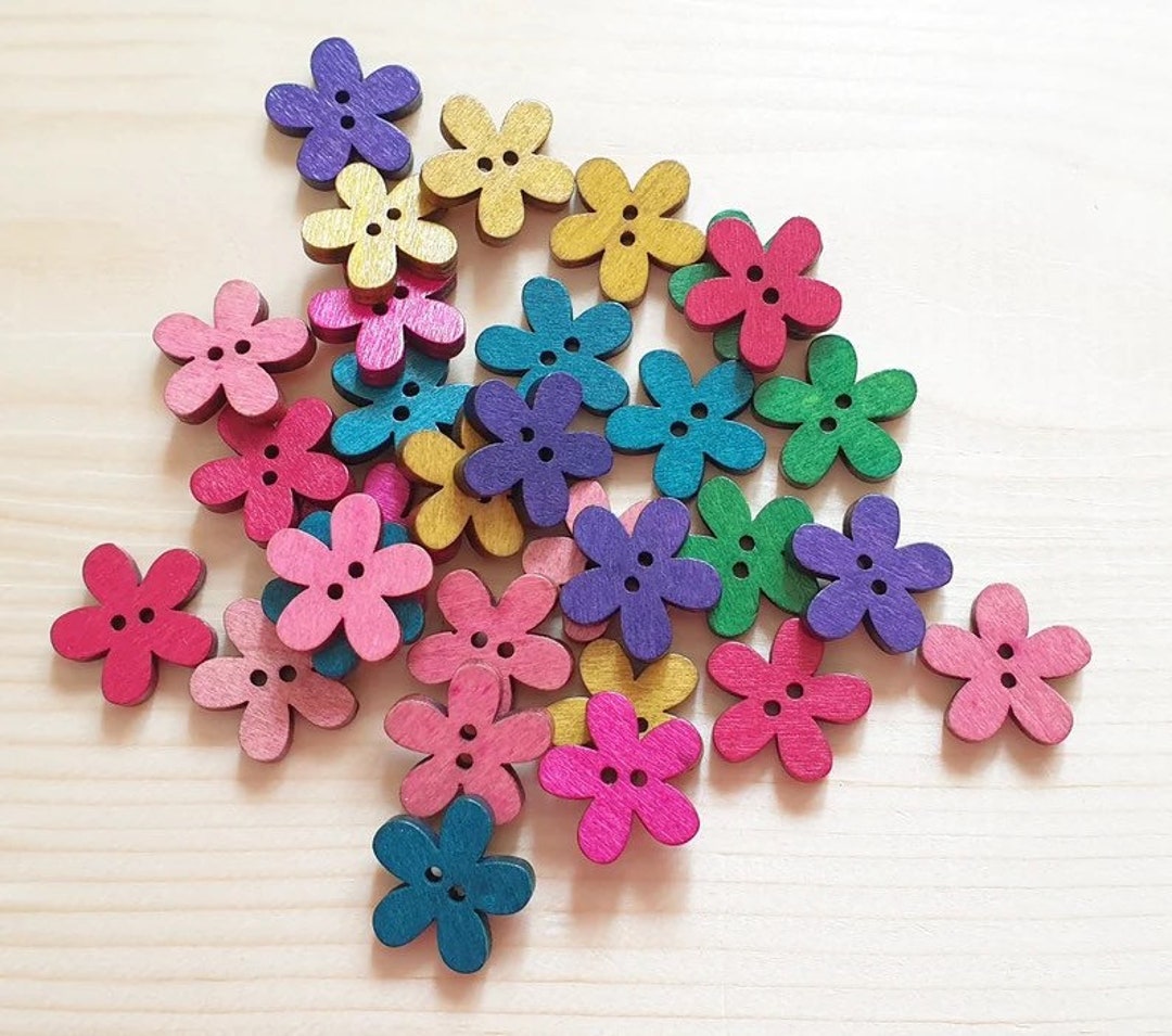 20x20mm 5 / 10 Buttons / Wooden FLOWER Buttons / Decorative Buttons ...