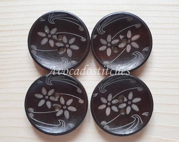 30mm - 5 / 10 Buttons / DAFFODIL Wooden Laser Engraved Buttons / Sewing ...