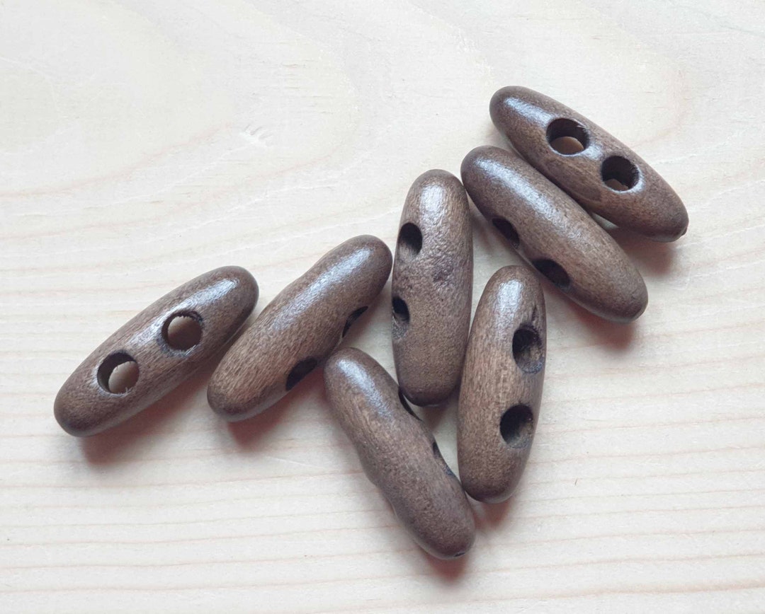 30mm, 40mm - 5 Buttons / Coffee Brown Wooden TOGGLE Buttons / WOOD 2 ...