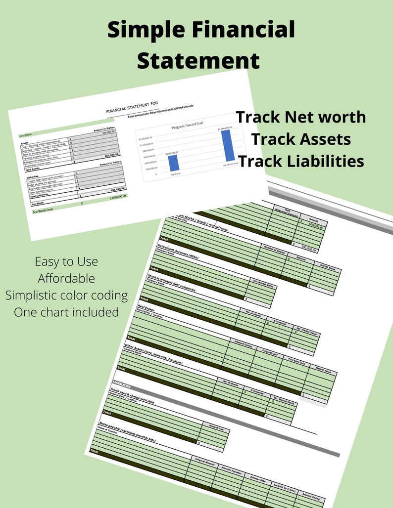 Simple Financial Statement Template - Etsy