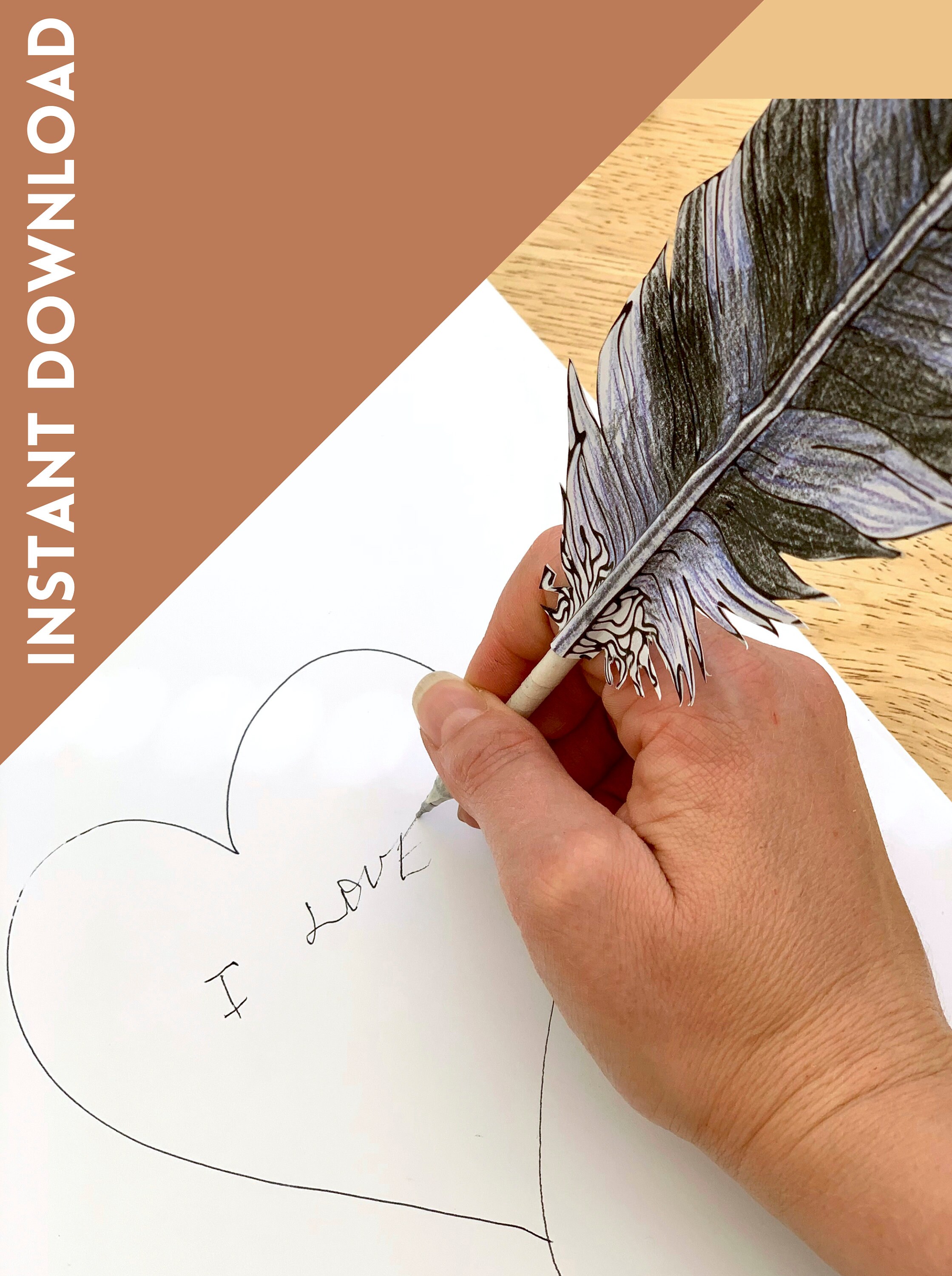 Feather Quill Pen Printable Activity Sheet (A4 PDF) - Template - Adult ...