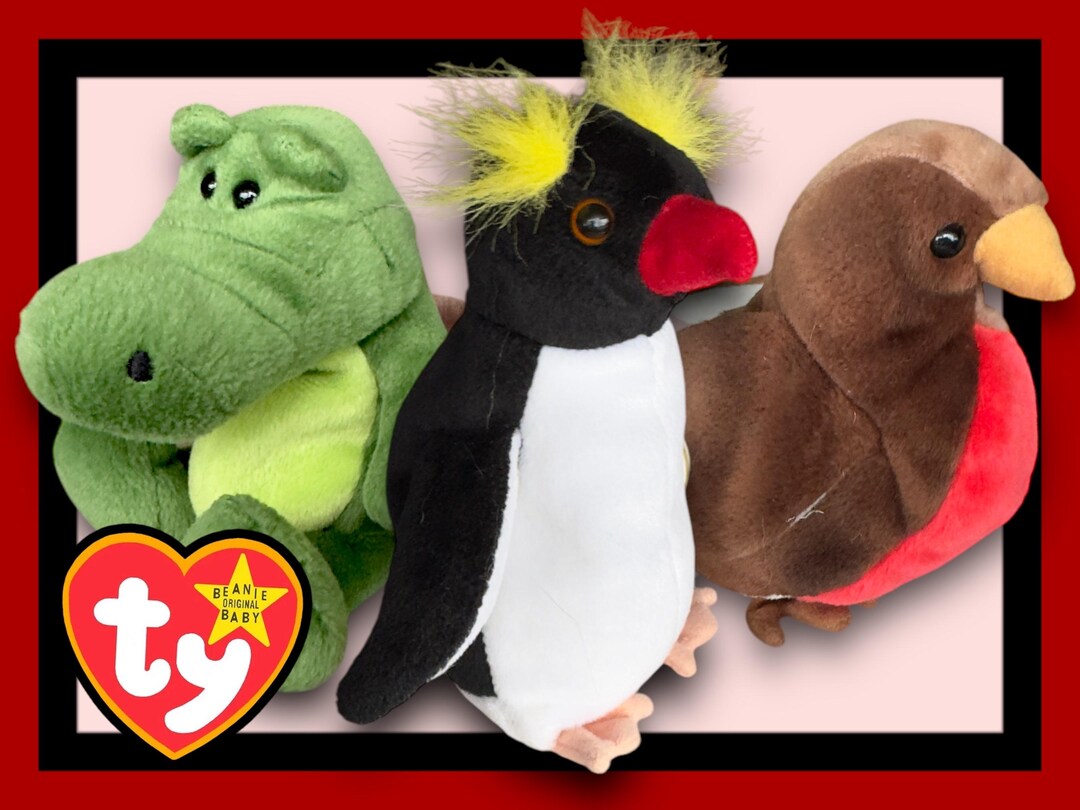 TY Beanie Baby 2004 CHOMPY the Crocodile 2000 Frigid the Penguin & 1998 ...